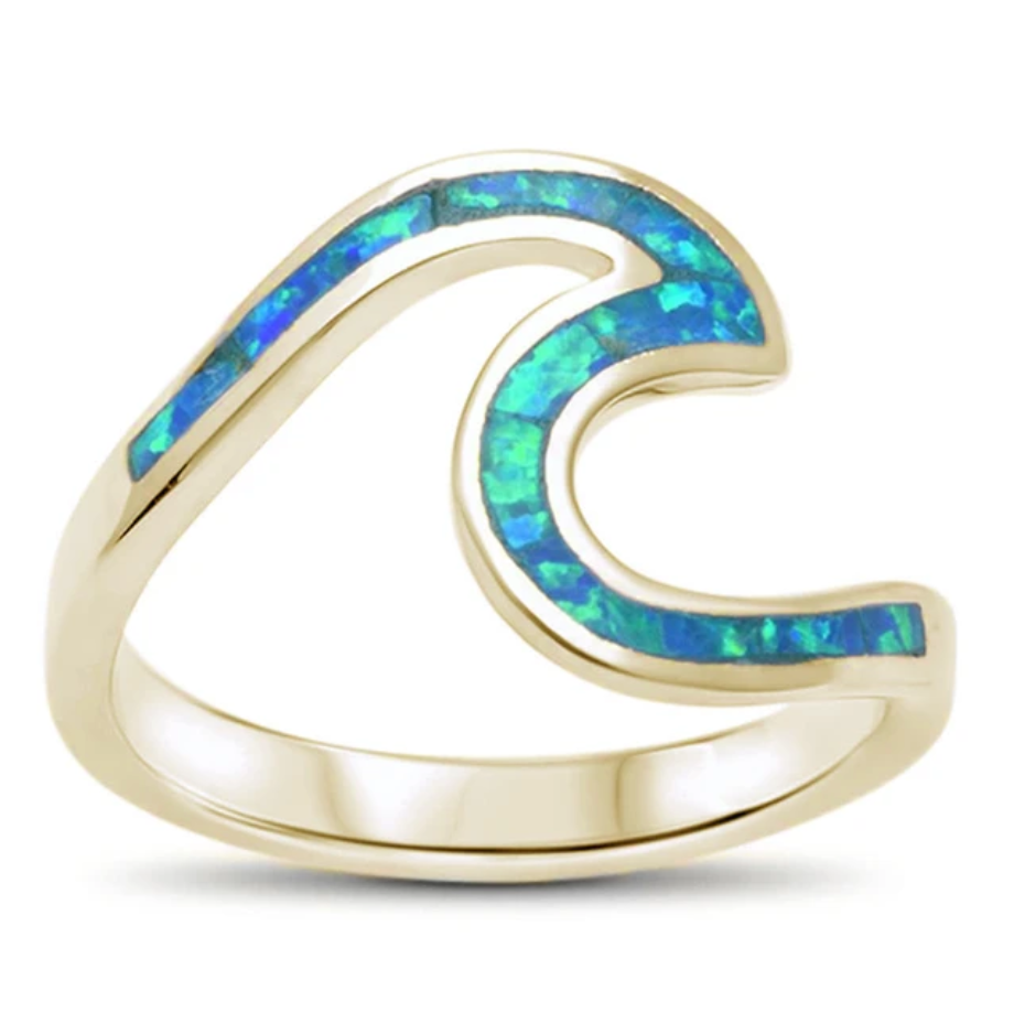 Blue Fire Opal Wave Ring